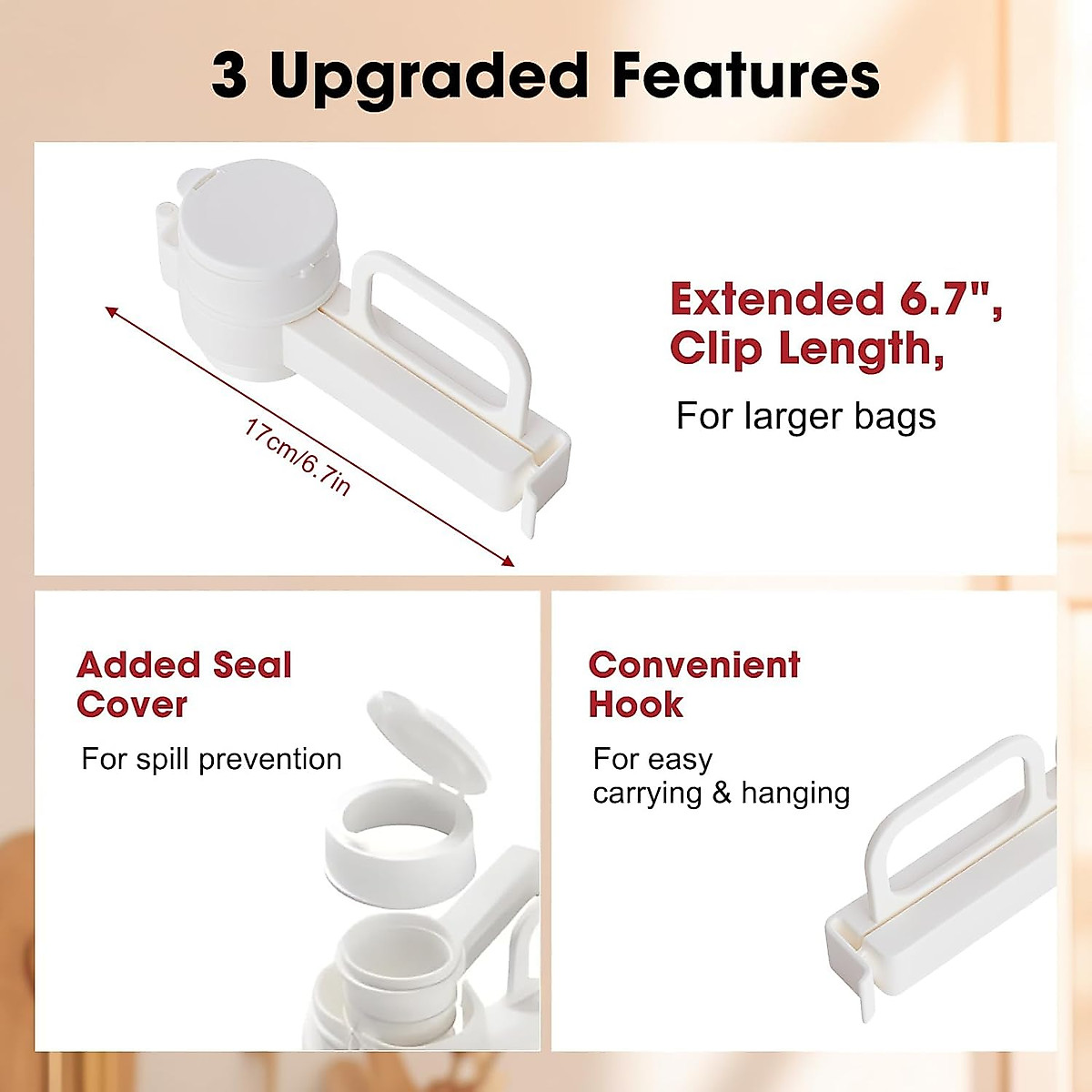 2PCS Food Bag Clips with Pour Spout Food Bag Clip with Pour Spout Bag Spout Clip Suitable for Flour, Snack Bags Clips for Kitchen Bag Sealing Clip with Pour Spout Bag Clips for Food Storage (2PCS)