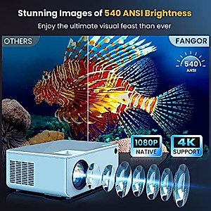 FANGOR 5G WiFi Bluetooth Projector - 540 ANSI Native 1080P HD Outdoor Movie Projector 4K Support, Portable Home Theater Video Projector with Zoom & HiFi Speaker, Compatible with TV Stick/Phone/PC/USB