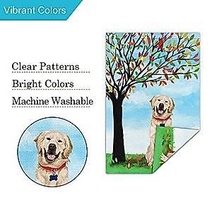 Welcome Spring Garden Flag 12x18 Double Sided Vertical, Burlap Small Golden Retriever Dog Garden Yard House Flags Outside Outdoor House Spring Summer Decoration (ONLY FLAG)
