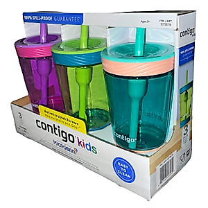 Contigo Spill-Proof Kids Tumbler, 3-Pack, Pink, Green, Aqua, Comes with Customized Bryant Supplies, LLC Pen,14 ounce