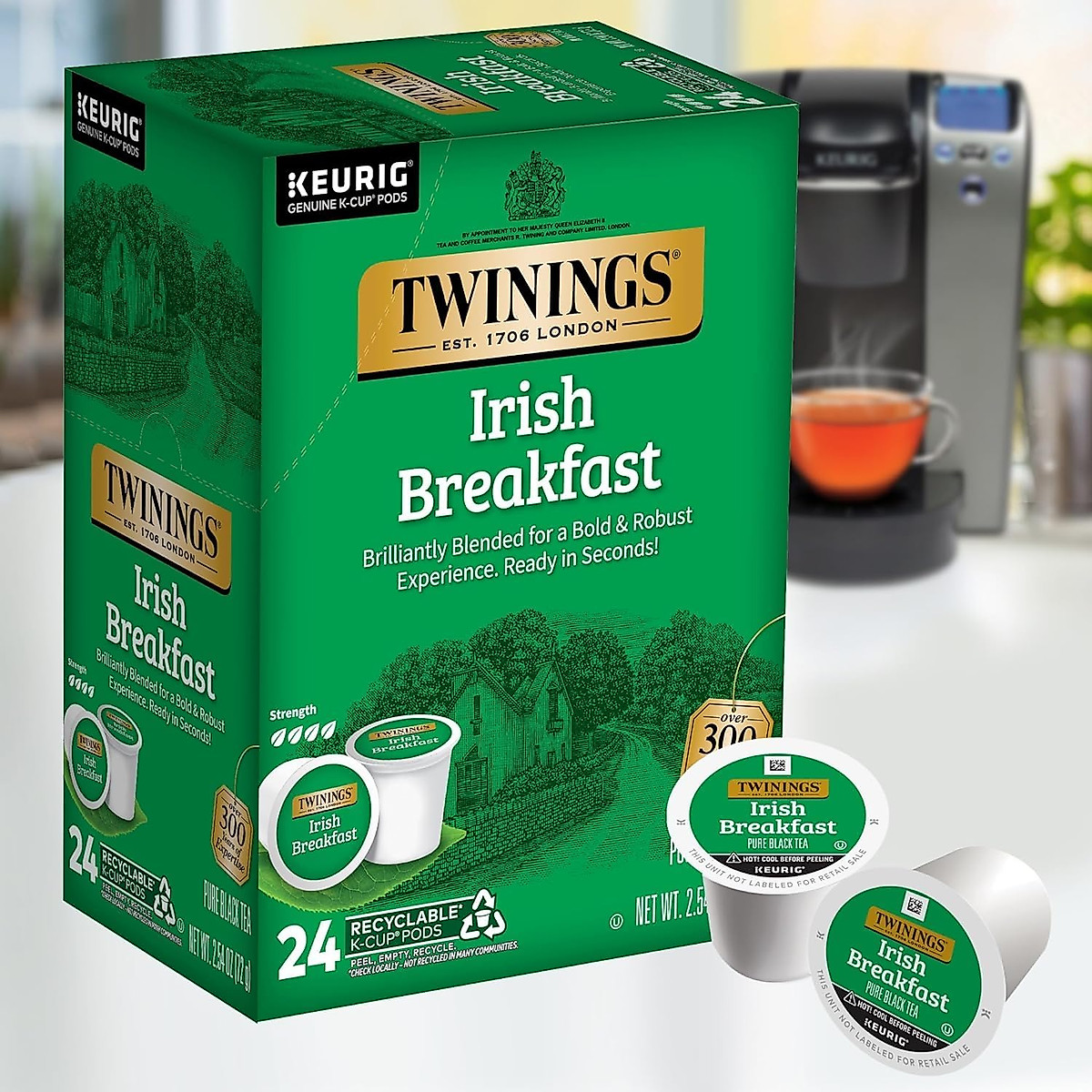 Twinings Irish Breakfast Tea K-Cup Pods for Keurig, Caffeinated Black Tea, Robust, Strong, Bold Flavour, 24 Count (Pack of 2)