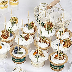 Elyum Cocktail Picks 100 PCS Toothpicks for Appetizers Bamboo Cocktail Skewers for Appetizers with White Pearls Food Picks for Party, Wedding, Dessert, Fruit (White, 4.7 Inch)