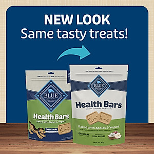 Blue Buffalo Health Bars Natural Crunchy Dog Treats Biscuits, Apple & Yogurt 16-oz Bag