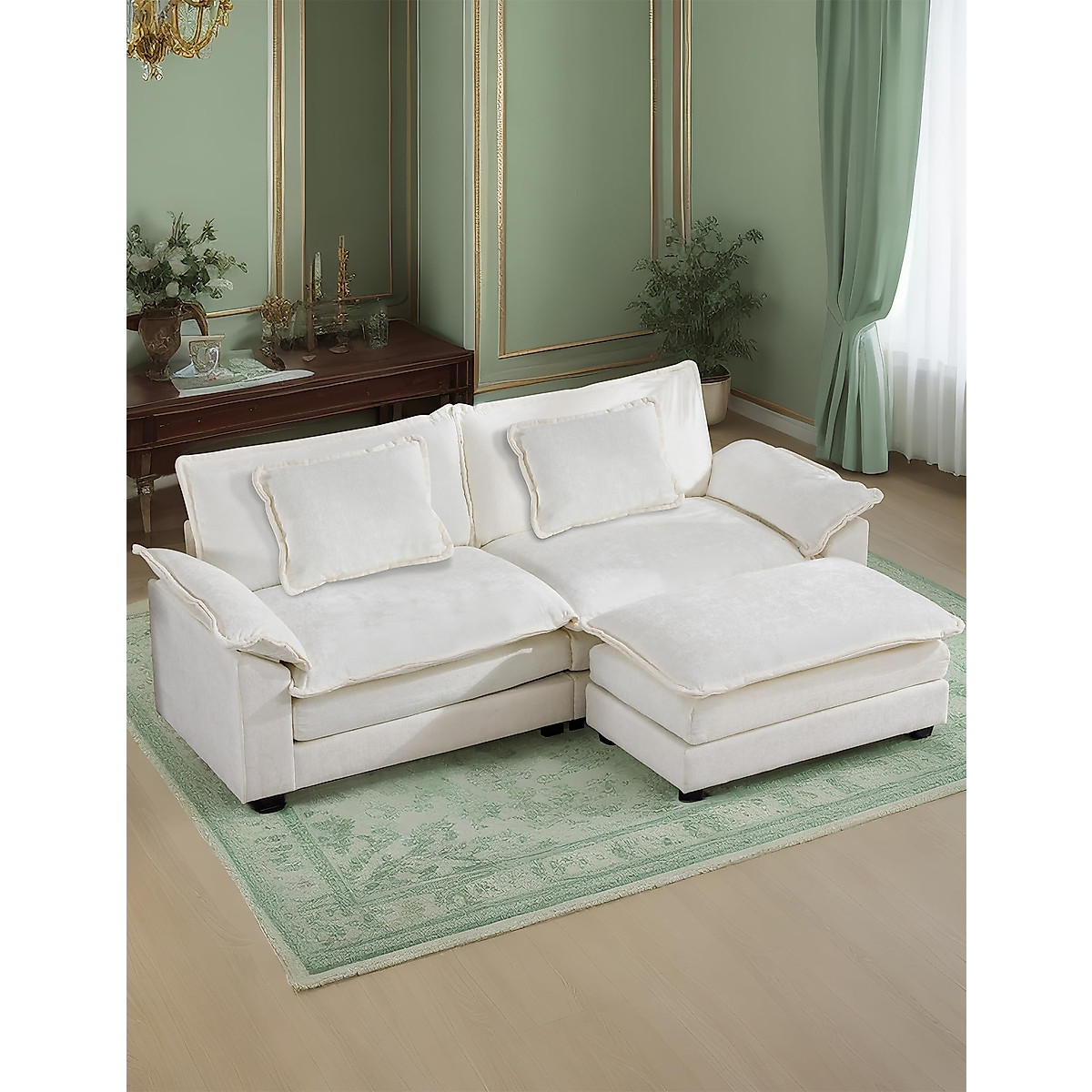 OQQOEE 85.8" Modular Sectional Sofa Oversized Comfy Loveseat L Shaped Sofa Couches with Chaise/Ottoman/Pillows for Living Room,Apartment,Office (White)