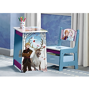 Disney Frozen Kids Wood Art Desk and Chair Set with Dry Erase Top and Reusable Vinyl Cling Stickers by Delta Children - Greenguard Gold Certified