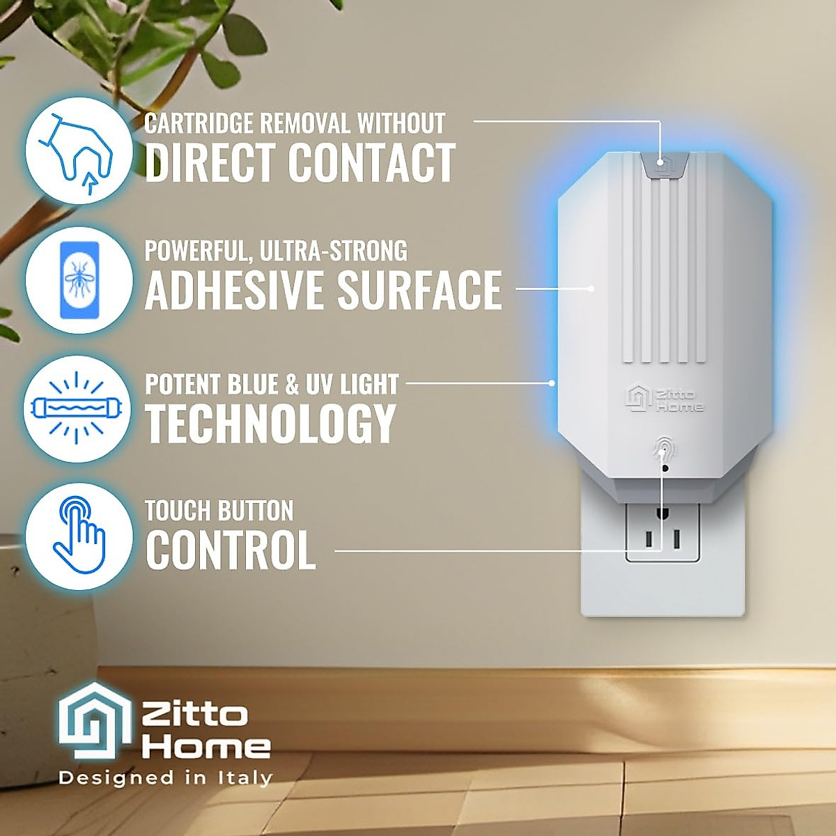 Zitto Home Fly Trap Indoor Starter Kit (1 Device & 1 Refill), Long Lasting Indoor Fly Trap for Home, Captures Flies, Moths, Fruit Flies, Gnats, Flying Insect Trap Indoor Plug in 24/7 UV Light