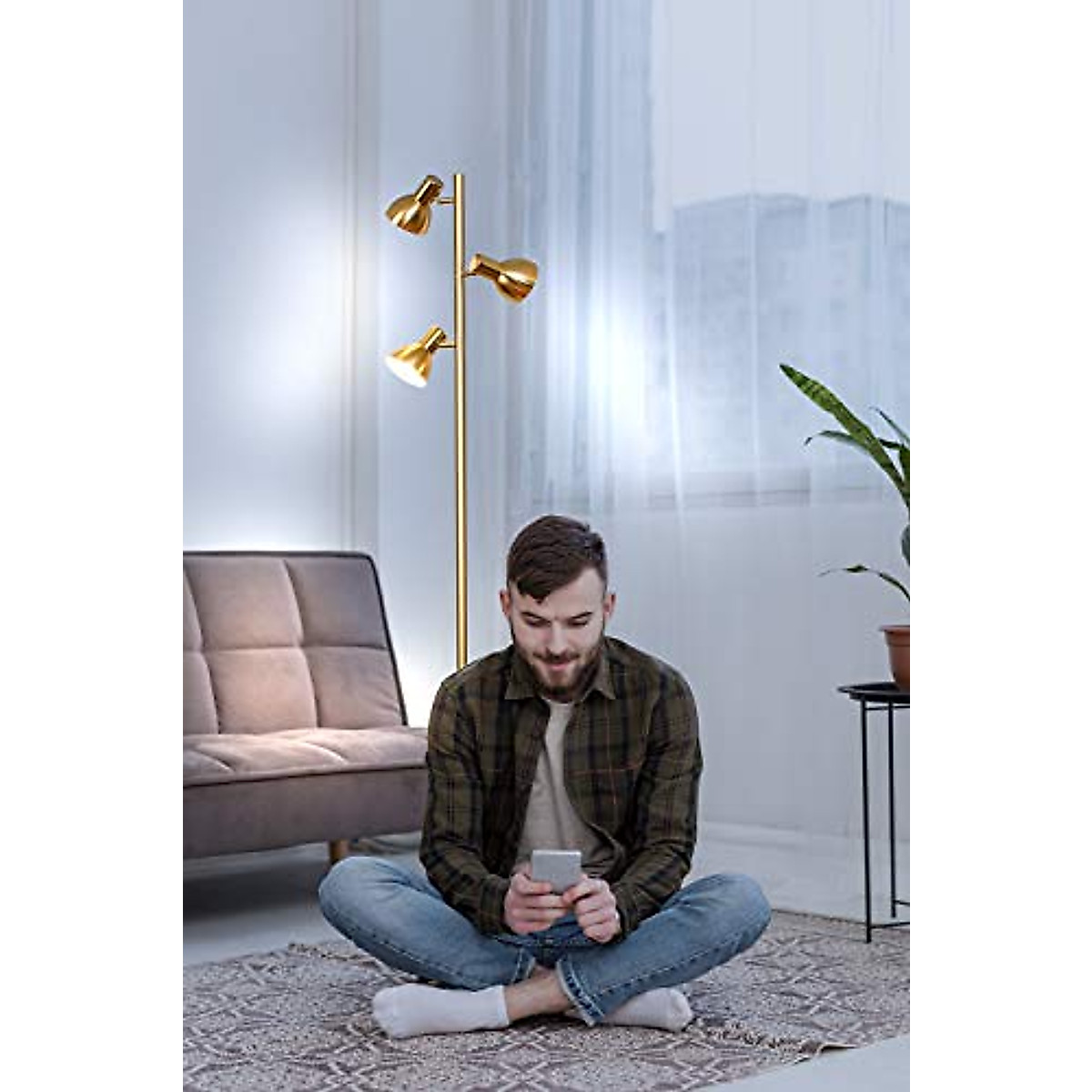 Brightech Ethan Floor Lamp, Dimmable Standing Lamp for Bedroom Reading, Great Living Room Décor, Modern LED Lamp for Living Rooms, Tall Tree Lamp for Offices - Brass