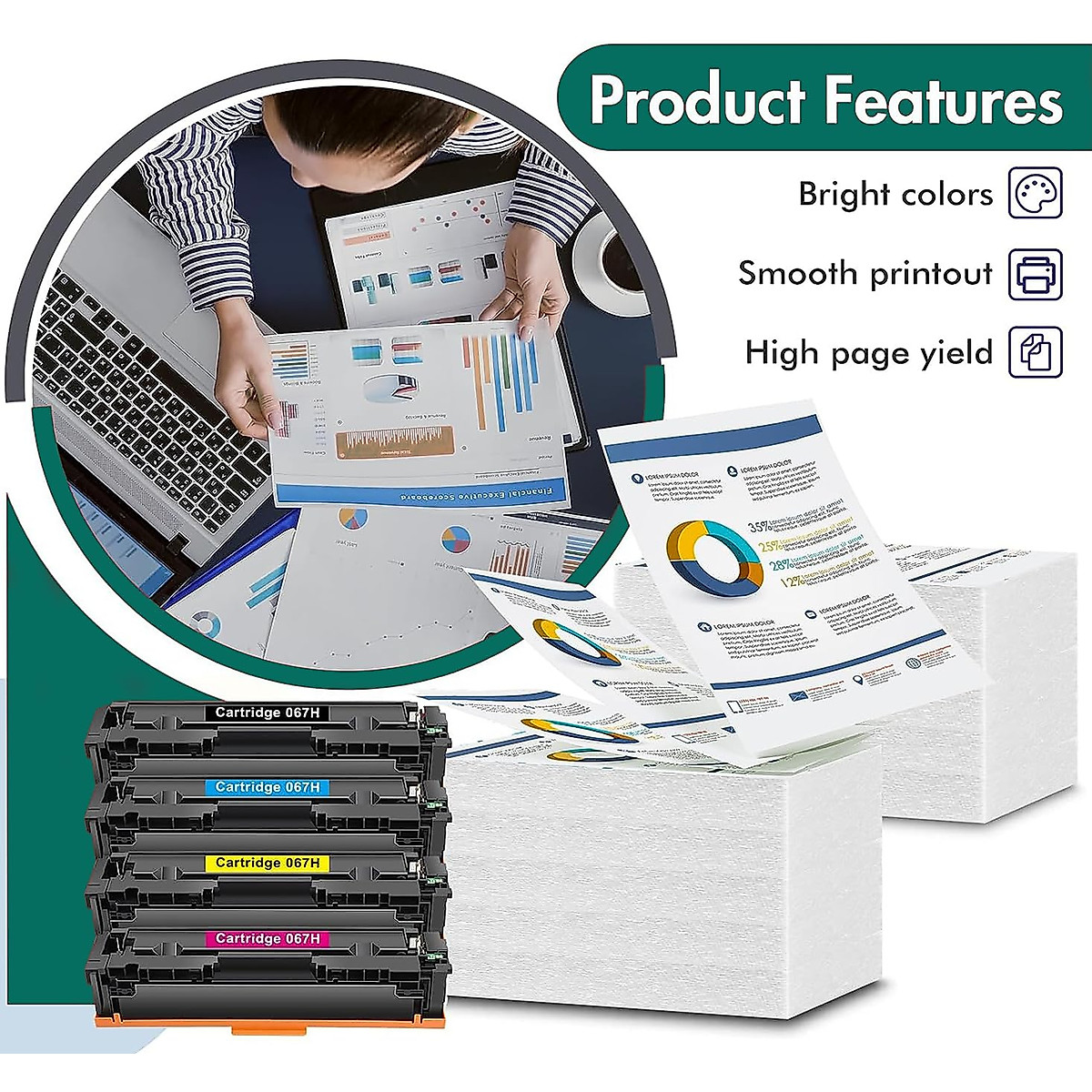 067H 067 MF656Cdw Toner Cartridge 4 Pack Set High Yield Compatible Replacement for Canon 067H for Canon imageCLASS LBP633Cdw LBP632Cdw MF653Cdw MF654Cdw MF656Cdw Series Printer CRG-067H CRG067H Ink