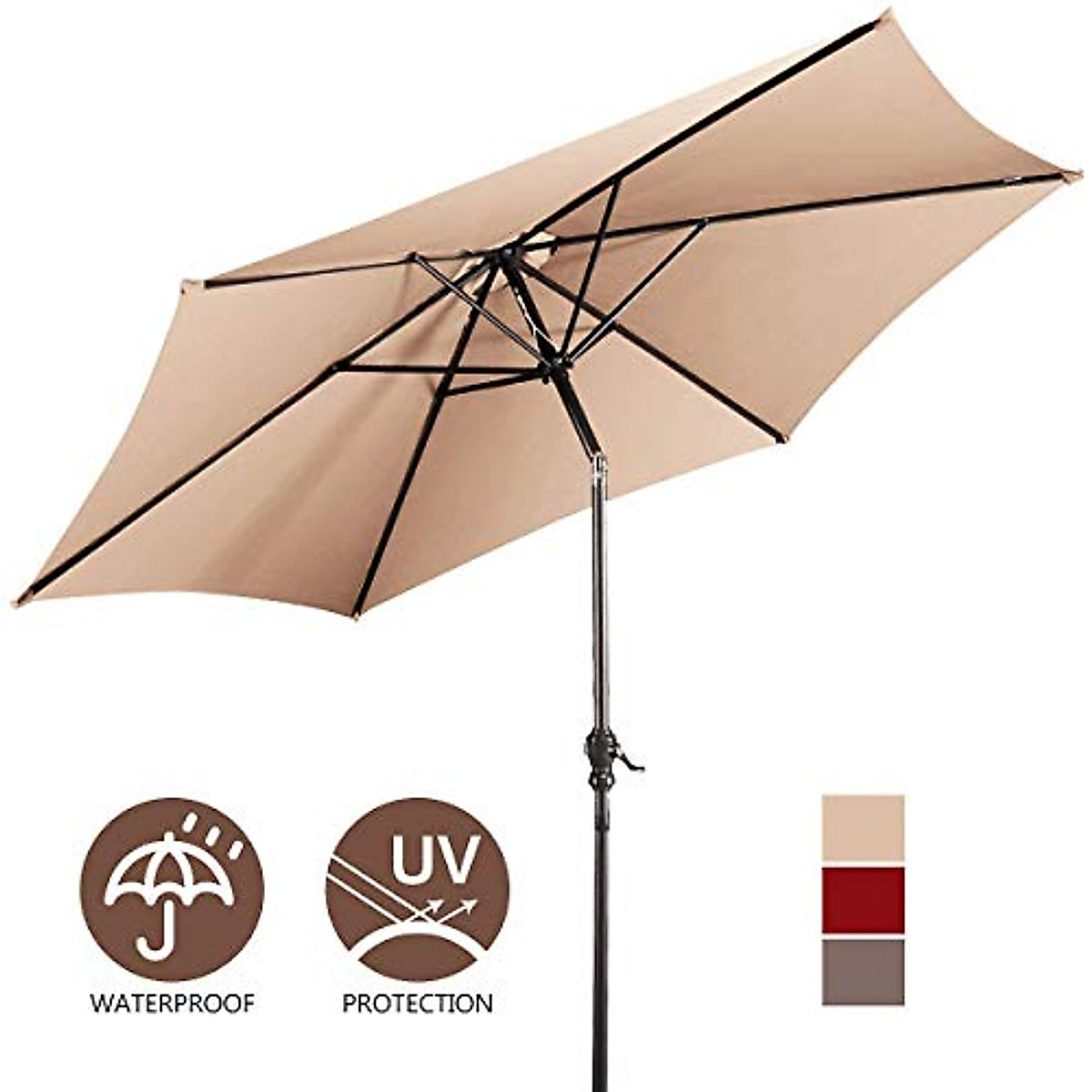 SPSUPE 10-Foot Outdoor Water/UV-Resistant Patio Umbrella, Round Tilt Garden Market Table Mental Umbrella, with Crank, Adjustable Levels, Perfect For BBQ, Seaside, Swimming Pool, Beige