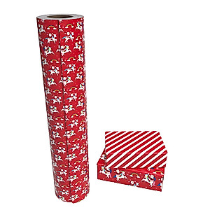 WRAPAHOLIC Reversible Christmas Wrapping Paper - 30 Inch X 100 Feet Jumbo Roll Red Santa Claus and Unicorn, Red and White Stripe Design