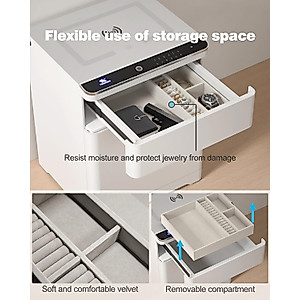 TIGERKING 3-in-1 Biometric Heavy Nightstand Safe, Lockable Drawer Gun Safes with Wireless Charging Station, Home Safe Adjustable Lighting with USB & Type-C Port for Bedroom Office, White