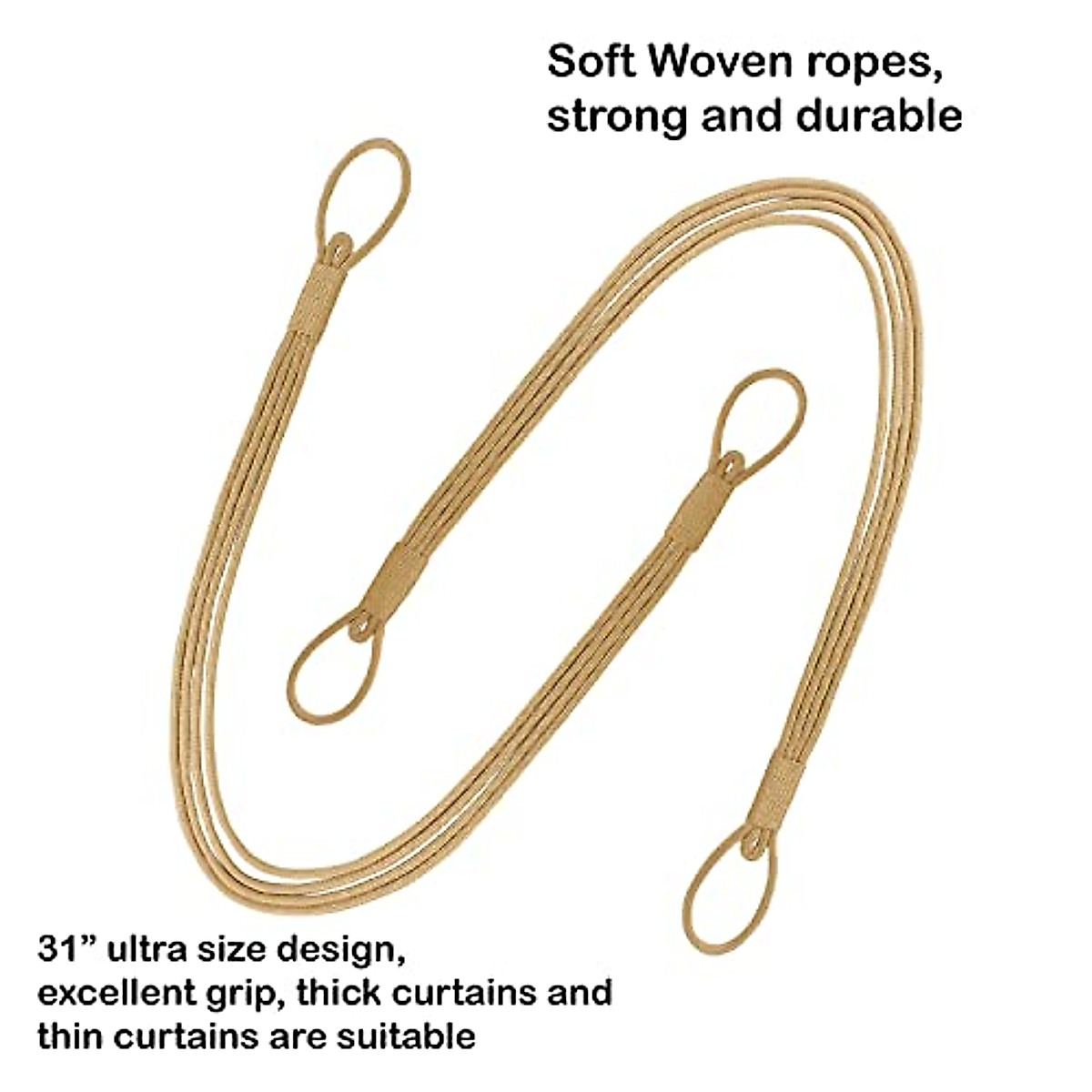 MALOINTEX 2 Pack Curtain 4 Strand Ropes Tiebacks Tie-Backs, Curtain Handmade Holdbacks, Polyester 4 Strand Cord Rope Tieback - Gold