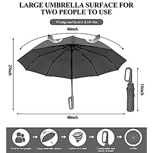TUMAAOTU Compact Travel Umbrella, Grey, 14 in Length, 40 in Diameter, 10 Fiberglass Ribs, Waterproof, Easy to Carry