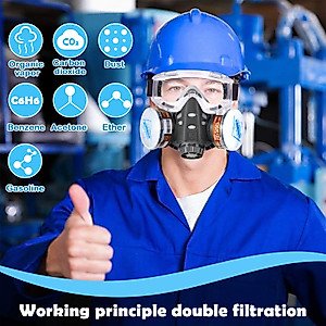 19 in 1 Reusable Face Cover Set with Glasses for Gas, Painting, Dust, Machine Polishing, Organic Vapors with Filter Cotton, Staining,Car Spraying,Sanding &Cutting, DIY and Other Work Protection