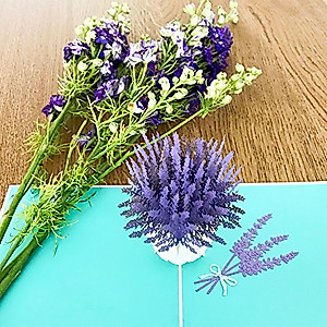 Liif Lavender Blooms Pop Up Card, 3D Flower Greeting Card, Pop Up Card for All Occasions, Birthday, Mother's Day, Anniversary, Wedding, Congratulations, Get Well Card, Handmade Gift