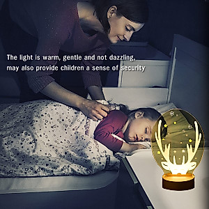 MYTH REALM Elk Rechargeable 3D Illusion Night Light with Beech Stand, LED Decoration Lamp, 4 Options Gifts for Kids Friends Family(Elk)