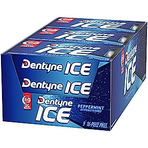 Dentyne Ice Peppermint Sugar Free Gum, 9 Packs of 16 Pieces (144 Total Pieces)