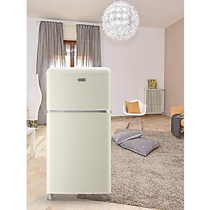 WANAI Compact Refrigerator 3.5 Cu.Ft Retro Mini Fridge With Freezer 2 Door Mini Refrigerator with 7 TEMP Modes, Removable Shelves, LED Lights, Ideal for Apartment Camper Dorm and Office, Cream