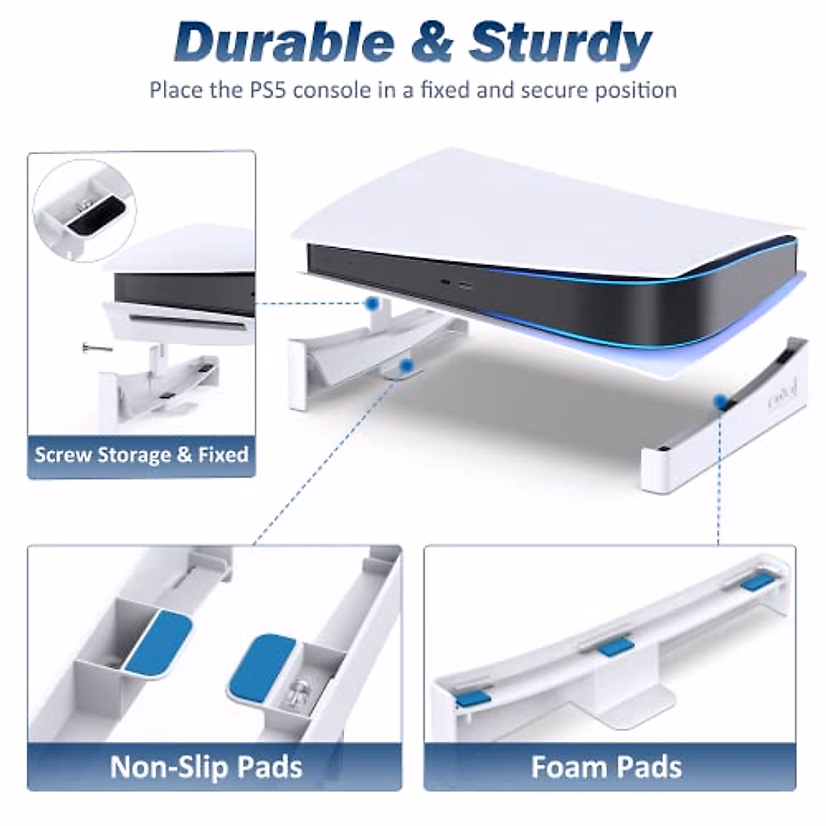 OIVO PS5 Horizontal Stand, PS5 Accessories Base Stand Compatible with Playstation 5 Console Disc & Digital Editions, Upgraded PS5 Desk Stand with Screw Fixing (White)