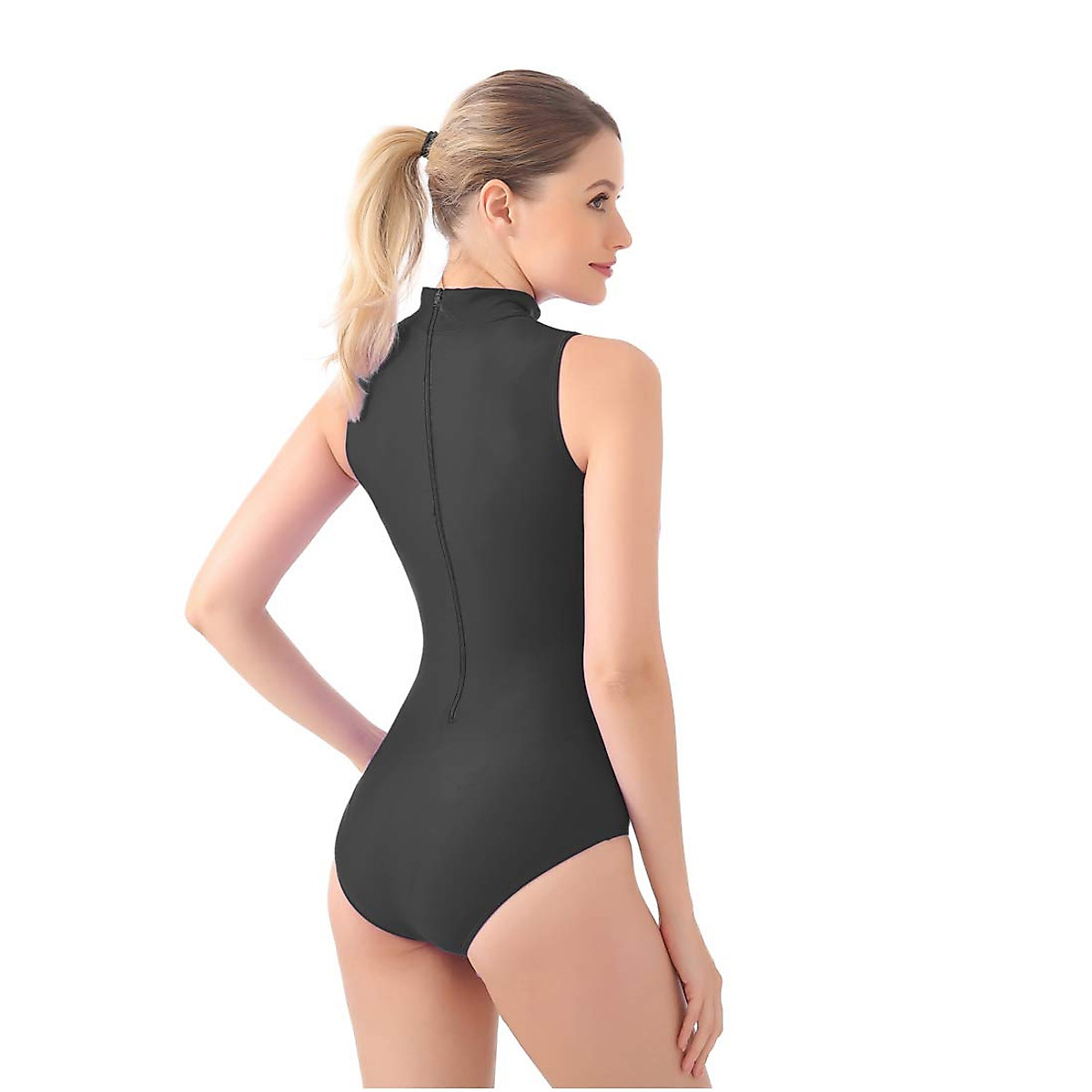 Kepblom Women's Turtleneck Mock Neck Leotard Sleeveless Spandex Bodysuit for Ballet Dance