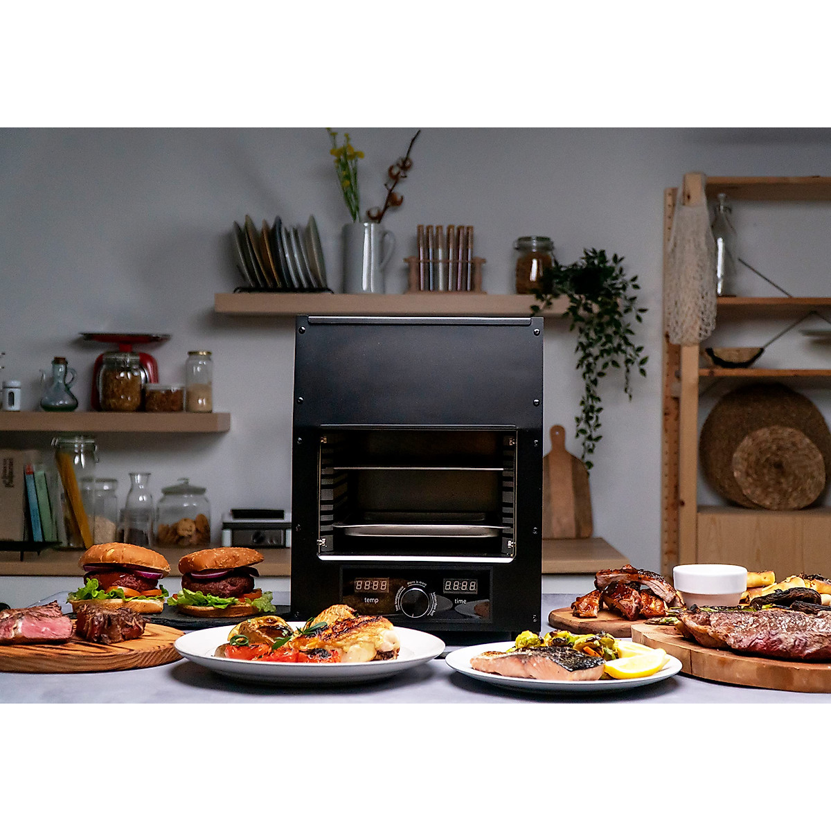 Flame King Scorch Smokeless Infrared Electric Broiler for Indoor Use, Fits on Kitchen Counter, Insulated, Comes with Broiler Tray Black