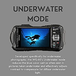 Ricoh WG-80 Digital Camera (Black) Bundle with 5 TB Portable Hard Drive, Gadget Bag with Accessory and Cleaning Kit (3 Items)