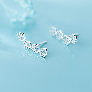 S925 Sterling Silver Puppy Dog Cat Pet Paw Print Cuff Stud Earrings for Women Teen Girls Pierced Ears Climber Crawler 14K White Gold Plated Cute Dainty Kitten Animal Footprint Hypoallergenic Jewelry