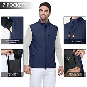 Outdoor Ventures Men's Running Vest Outerwear, Lightweight Windproof Fleece-Lined Softshell Sleeveless Jacket for Golf