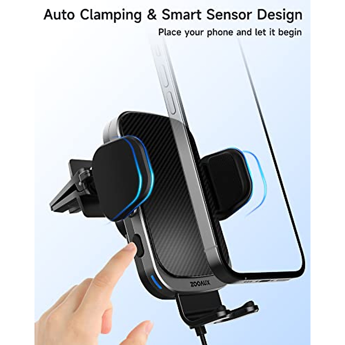 ZOOAUX Wireless Car Charger Vent Mount, 15W Fast Charging Auto-Clamping Car Mount, Air Vent Car Phone Holder for iPhone 13/13 mini/12/11/XS/XR/X/8,Samsung S22/S21/S20/S10/S9 Note 10(Grey)