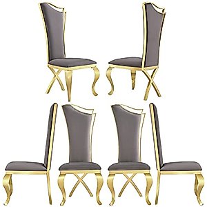 ACEDÉCOR Dining Room Chairs, Gray Velvet Upholstered Dining Chairs, Modern Dining Chairs with Gold Legs, Streamlined Back and Mirror X-Shaped Metal Legs, Gray high-Back Dining Chairs Set of 6