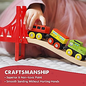Tiny Land Train Set 110pcs Wooden Train Set, Toy Train for Boys & Girls with Wooden Train Track, Wooden Toys for 3-7 Years Old Toddlers & Kids, Railway Set Christmas Toys for Kids