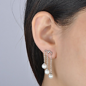 Infinite U Women's Fine 925 Sterling Silver Simulated Pearls Ear Studs Chains Drop Dangle Earrings Silver