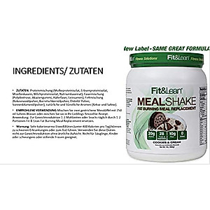 Fit & Lean Meal Shake Meal Replacement with Protein, Fiber, Probiotics and Organic Fruits & Vegetables, Cookies and Cream, 1lb, 10 Servings Per Container