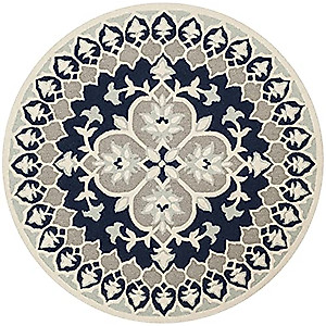 SAFAVIEH Bellagio Collection 5' Round Navy Blue/Ivory BLG610C Handmade Medallion Premium Wool Area Rug