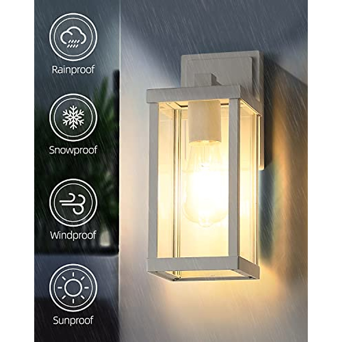 Eidonta Outdoor Wall Sconce, 2 Pack Exterior White Wall Lantern Light Fixtures with Clear Glass Shade, Waterproof Wall Mount Light, E26 Socket Modern Anti-Rust Porch Lighting (Bulb Not Included)