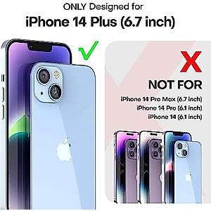 TAURI 5 in 1 Designed for iPhone 14 Plus Case Clear, [Not-Yellowing] with 2X Tempered Glass Screen Protector + 2X Camera Lens Protector, [Military-Grade Drop Protection] Slim Phone Case 6.7 Inch
