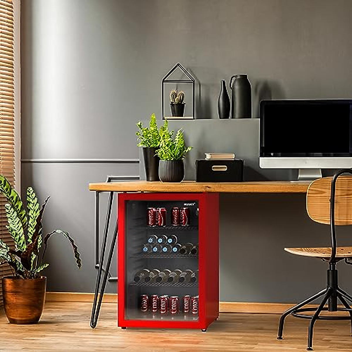 HUSKY Undercounter/Freestanding Premium Beverage Cooler & Mini Fridge 4.6 Cu.ft./131L with Reversible Glass Door, Compact Refrigerator for Home, Restaurants, Commercial, RV Energy Star