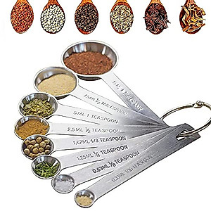 MEKBOK Magnetic Measuring Spoons Set, Dual Sided, Stainless Steel, Fits in Spice Jars, Black, Set of 8