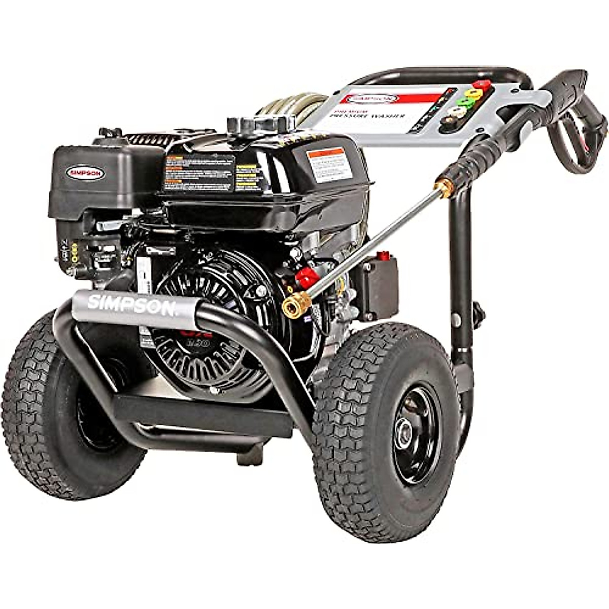 SIMPSON Cleaning PS3228 PowerShot 3300 PSI Gas Pressure Washer, 2.5 GPM, Honda GX200 Engine, Includes Spray Gun and Extension Wand, 5 QC Nozzle Tips, 5/16-inch x 25-foot MorFlex Hose