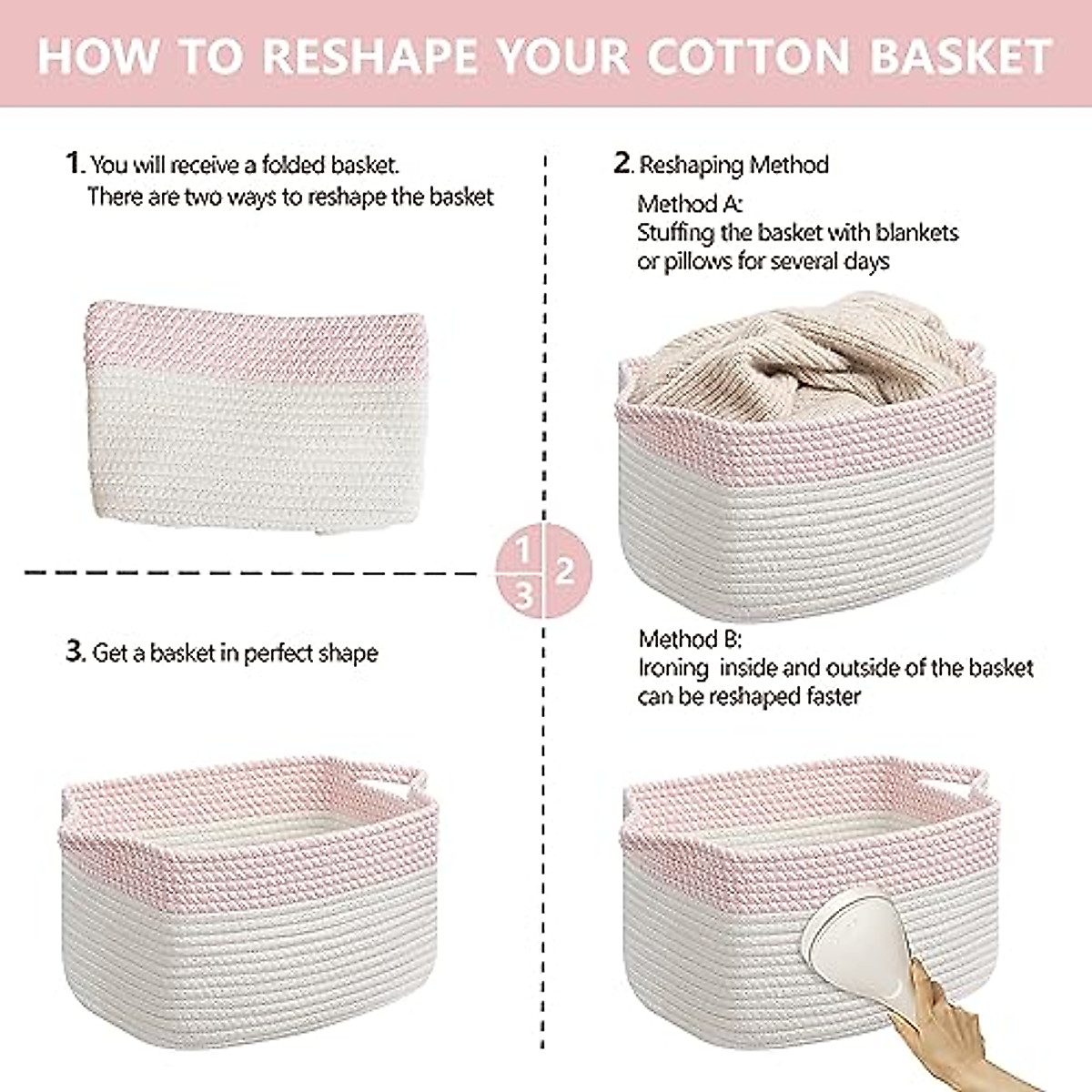 joybest Small Cube Storage Baskets for Shelves, Cotton Woven Basket Bins for Toys Organizing, Rope Baskets with Handles for Nursery Organizer Towels Swaddle Blankets Baby Clothes Diaper Candy