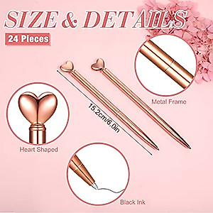 24 Pcs Heart Shaped Pens Retractable Metal Cute Heart Pens 1.0 mm Black Ink Ballpoint Decorative Pens Engagement Gifts for Women School Office Wedding Bridal Shower Valentine's Day(Rose Gold)