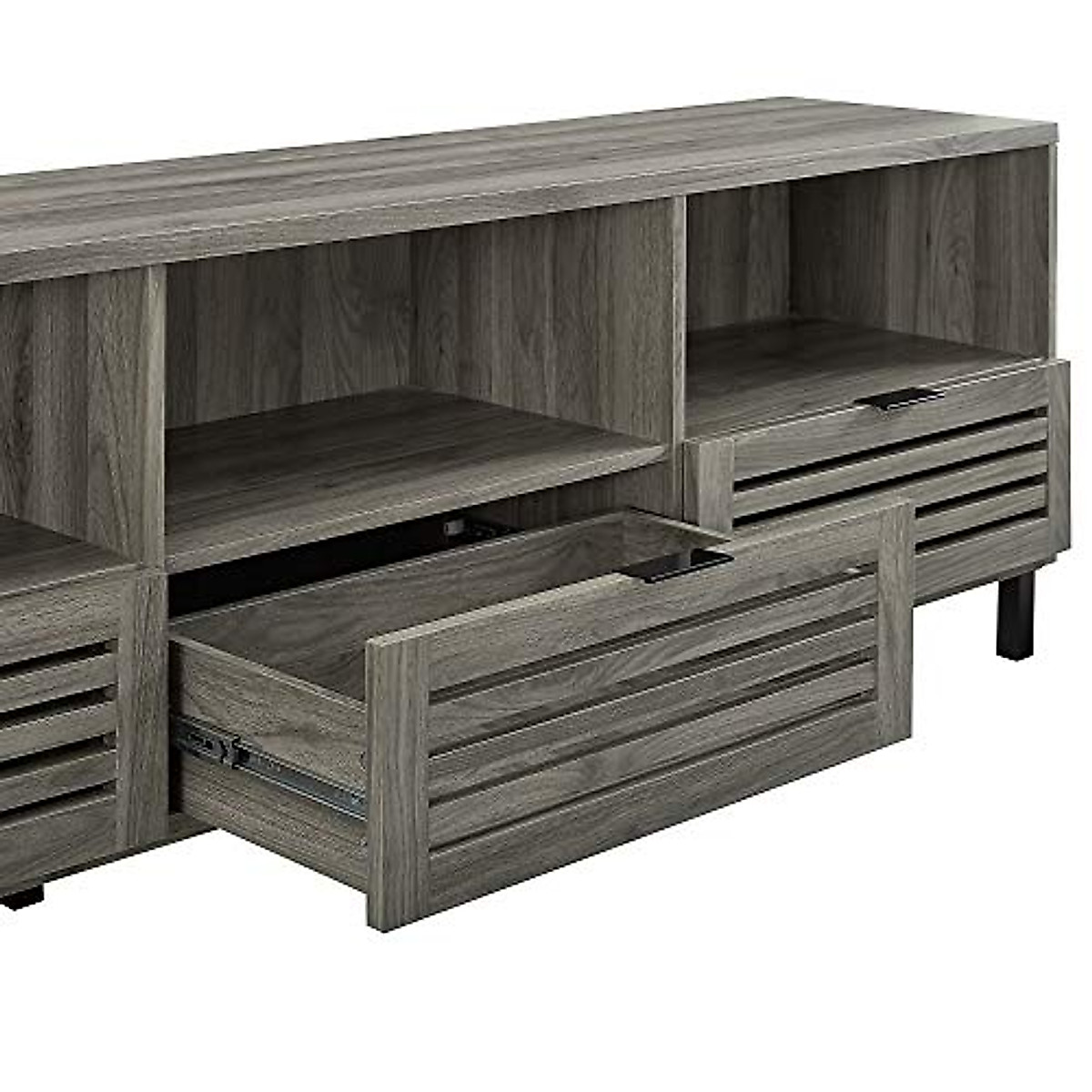 Walker Edison Modern Slatted Wood TV Stand for TV's up to 80" Universal TV Stand for Flat Screen Living Room Storage Cabinets and Shelves Entertainment Center, 70 Inch, Slate Grey