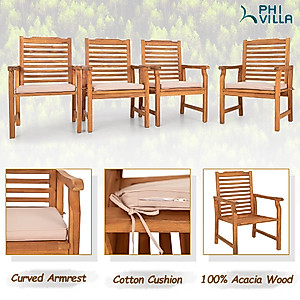 PHI VILLA 9 Pieces Acacia Wood Patio Dining Set for 8, Expandable Teak Dining Table & Wooden Chairs with Cushions, Farmhouse Dining Furniture Set for Outdoor Deck, Yard, Porch