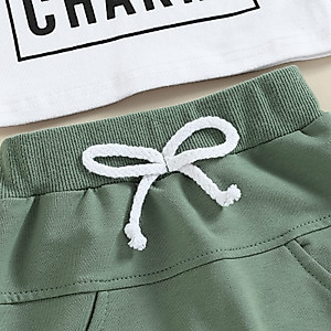 St.Patrick's Day Outfit for Toddler Boys Girls Clover Print Short Sleeve T-Shirt Elastic Waist Long Pants Set (Green, 12-18 Months)