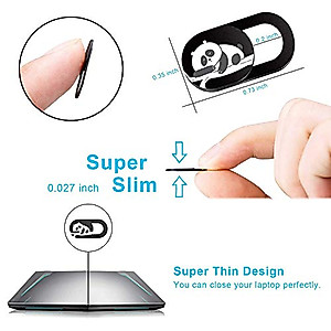 SIREG Webcam Cover Slide Ultra Thin - Web Camera Cover fits Laptop,Tablet,Computer, PC, Smartphone, Protect Your Privacy and Security,Strong Adhesive (Panda-Black & 3 Pack)