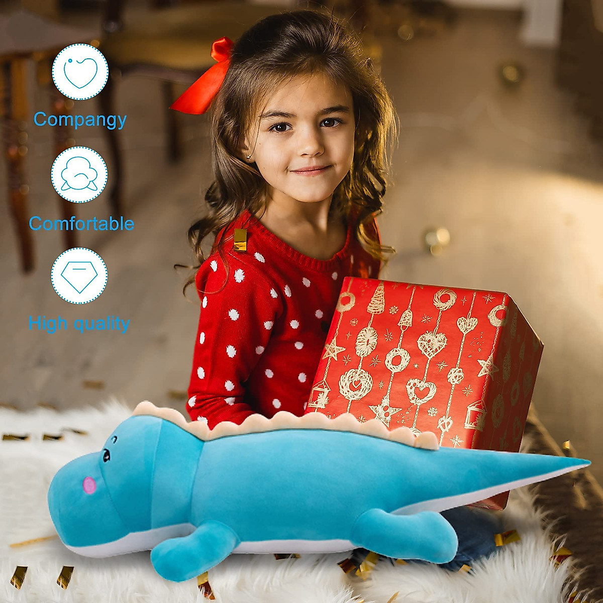 OULV Dinosaur Plush Toy Pillow,Cute Dinosaur Stuffed Animals Doll,Soft Lumbar Back Cushion Big Dinosaur Plushies Stuffed Toy Cute Pillows,Great Gift for Kids Birthday,Valentine (Green,31.4in)