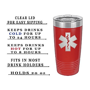 Rogue River Tactical EMT EMS Star of Life 20 Oz. Travel Tumbler Mug Cup w/Lid Paramedic (Red)
