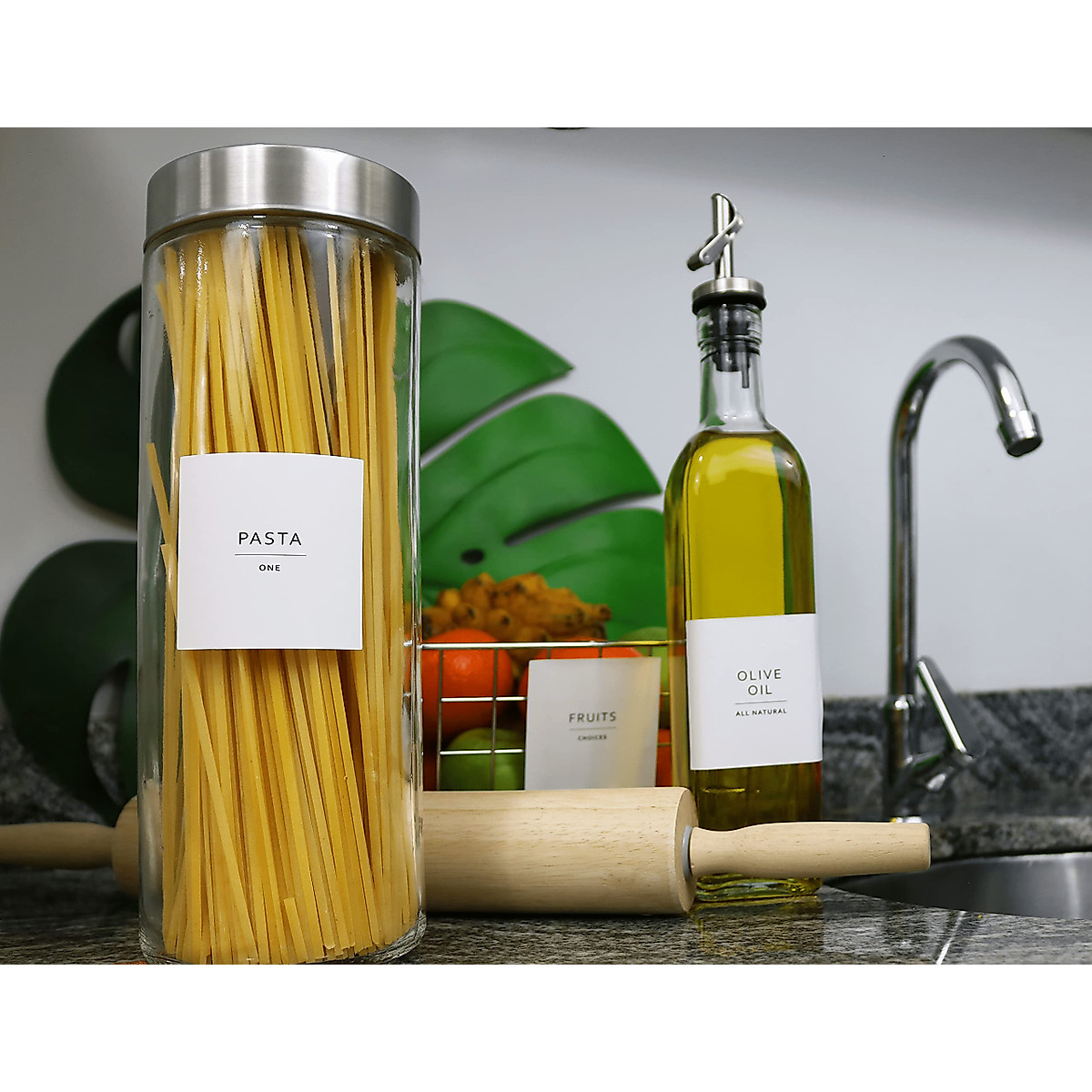 Dekluttr Pantry Labels for Containers Waterproof Minimalist Preprinted Canister Labels Pantry Organization Labels for Food containers Plastic and Glass White Vinyl Label Set Only Pantry 1