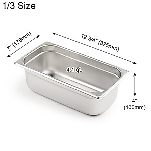 CURTA 6 Pack Anti-Jam Slotted Hotel Pans with Lids, 1/3 Size 4 Inch Deep, NSF Commercial 18/8 Stainless Steel Chafing Steam Table Food Pan with Covers