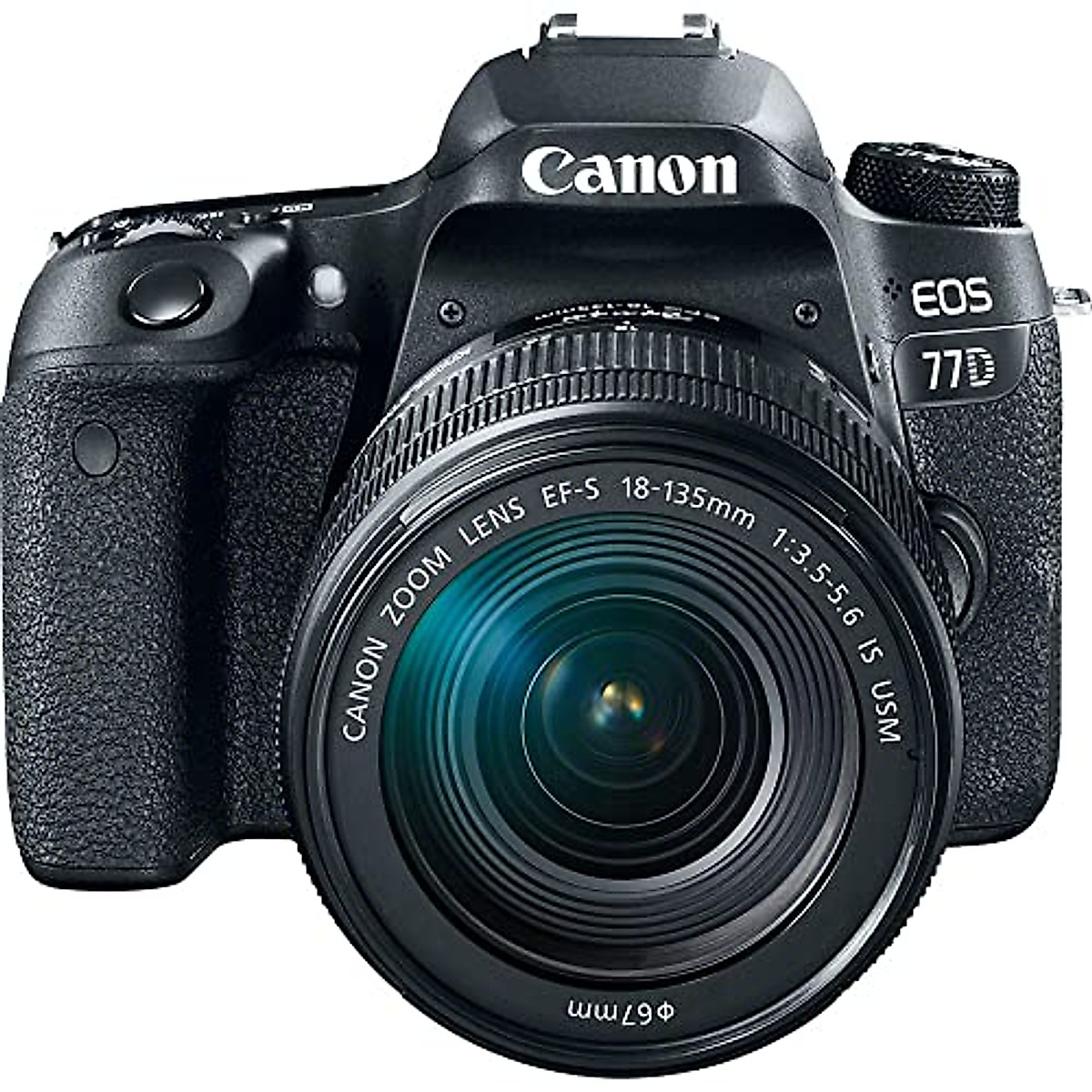 Canon EOS 77D DSLR Camera with 18-135mm USM Lens (1892C002) + 64GB Memory Card + Case + Card Reader + Flex Tripod + Hand Strap + Cap Keeper + Memory Wallet + Cleaning Kit (Renewed)